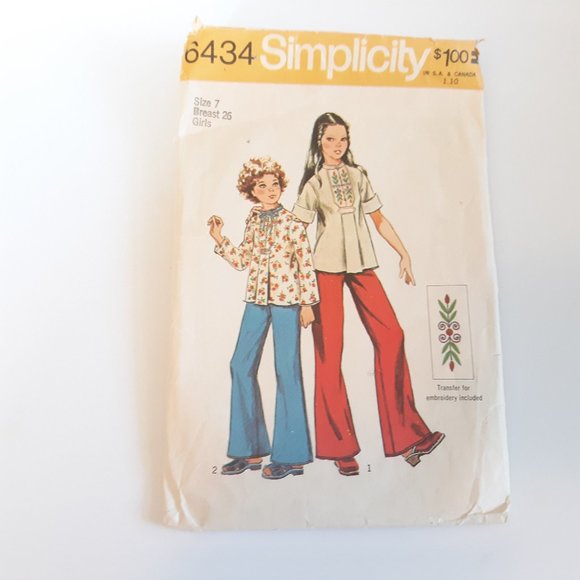 Other | Simplicity 6434 Girls Top And Bell Bottom Pants Pattern Size 7 ...
